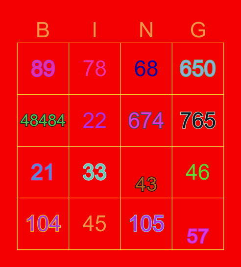 rainbow numbers Bingo Card