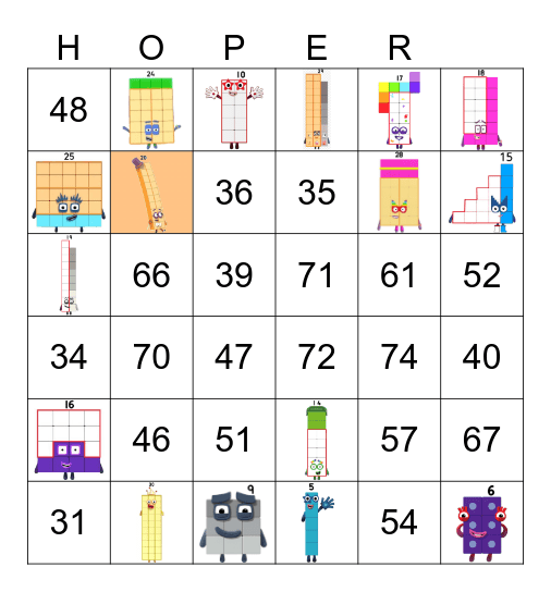 Number blocks Bingo Card