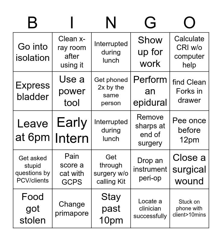 Intern Bingo 23/6 Week Bingo Card