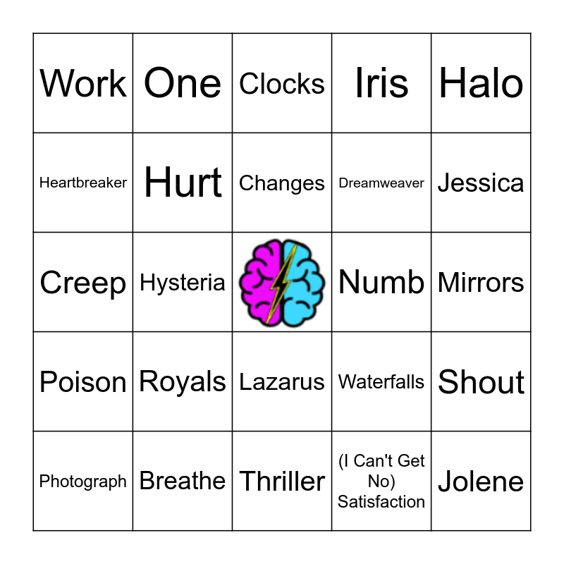 One Word Song Titles #1 Bingo Card