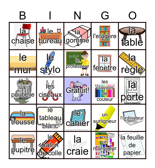 La Salle de Classe Bingo Card