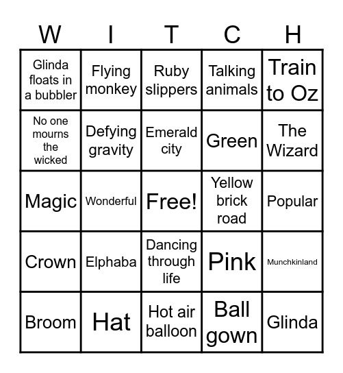 Wicked Bingo Card