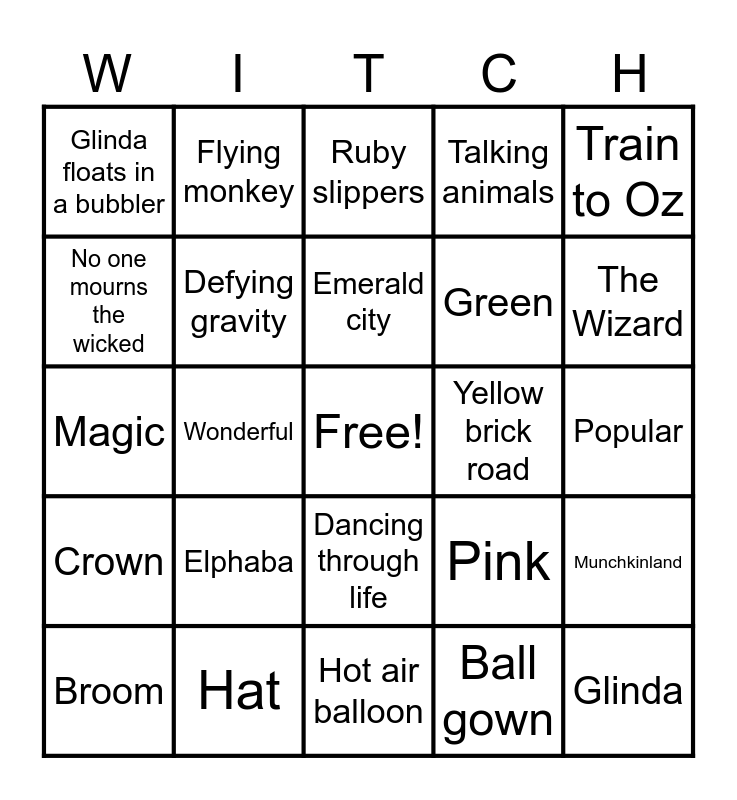 Wicked Bingo Card