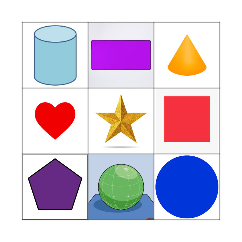 2D and 3D shape bingo Card