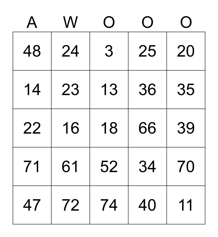 Ralfonic Numbers (round 2) Bingo Card