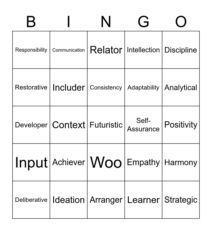 Clifton Strengths Bingo! Bingo Card