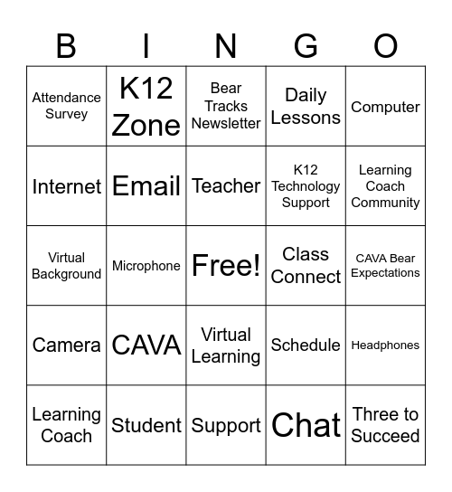 California Virtual Academies Bingo Card