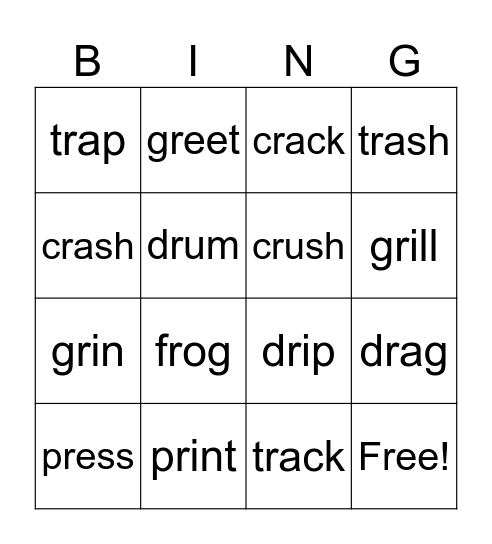 BINGO with R Blends Bingo Card