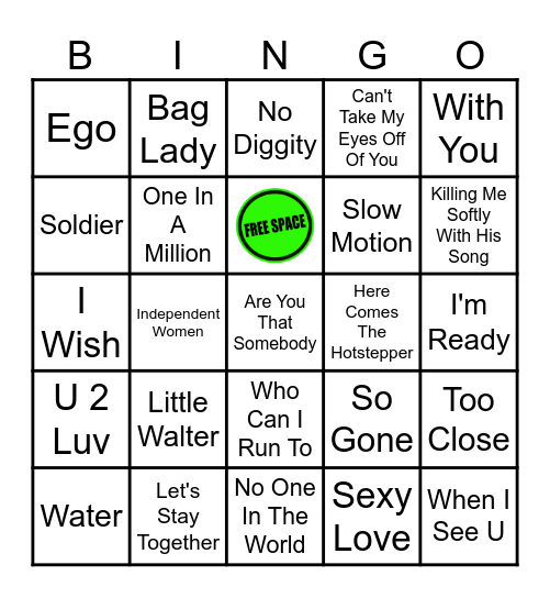 R & B Bingo Card