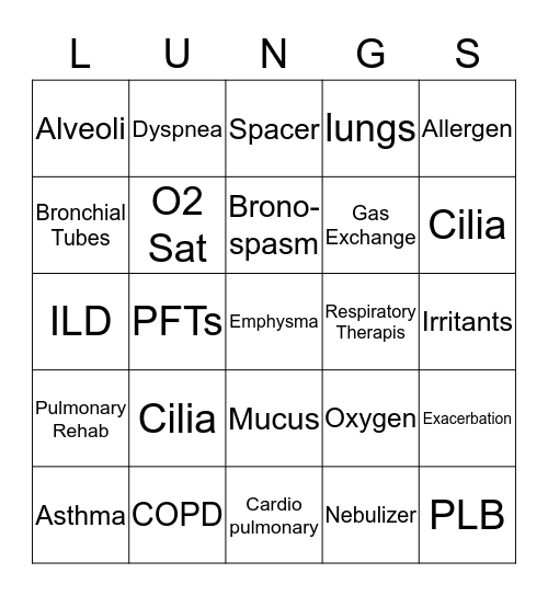 Lung Bingo Card