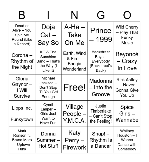 GT Disco Bingo! Bingo Card