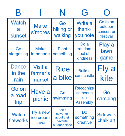SUMMER BUCKET LIST BINGO Card