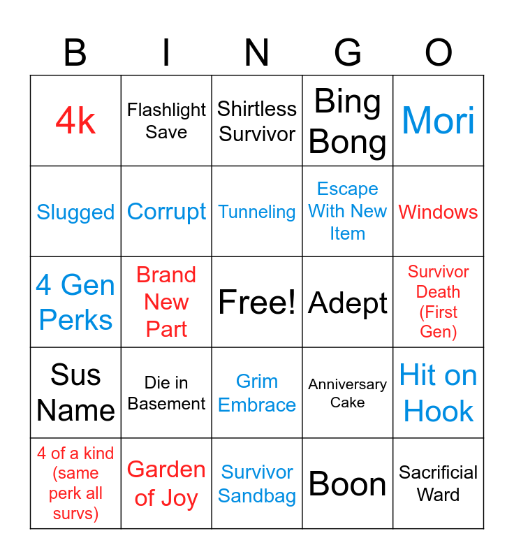 Dead by Daylight Bingo Card