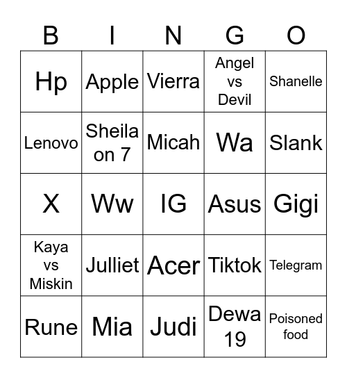 Ayi's Bingo Card