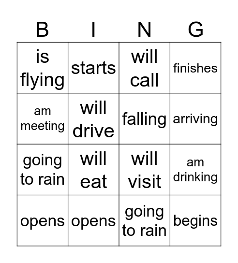 Future Tense Bingo Card
