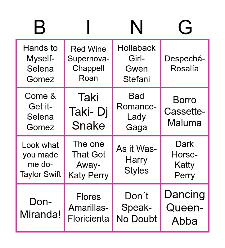 Bingo Musical Bingo Card