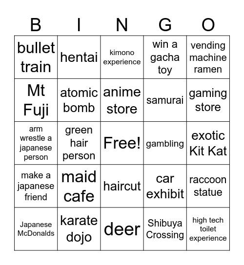 Japan Bingo Card