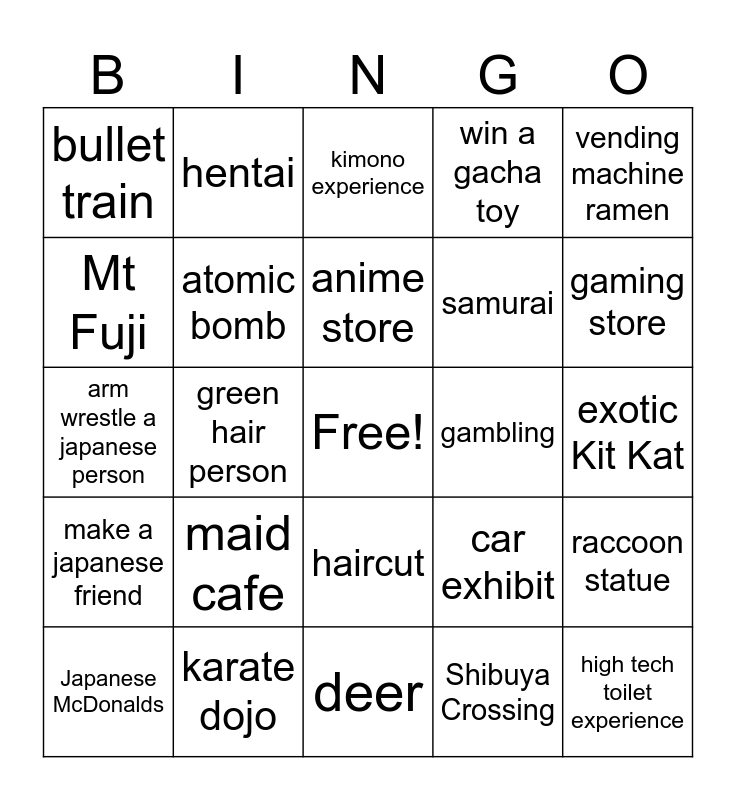 Japan Bingo Card