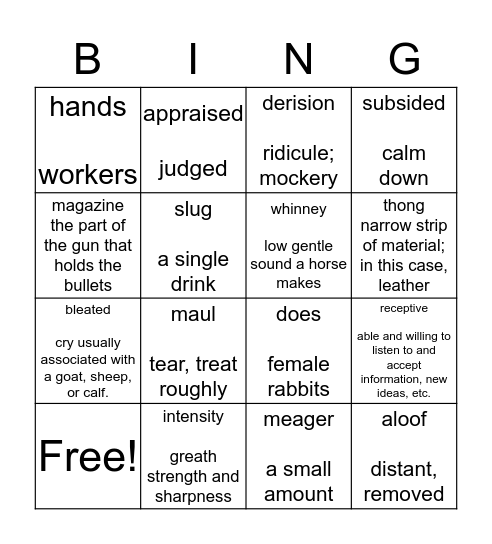 Of Mice and Men Chapter 3 Bingo Card