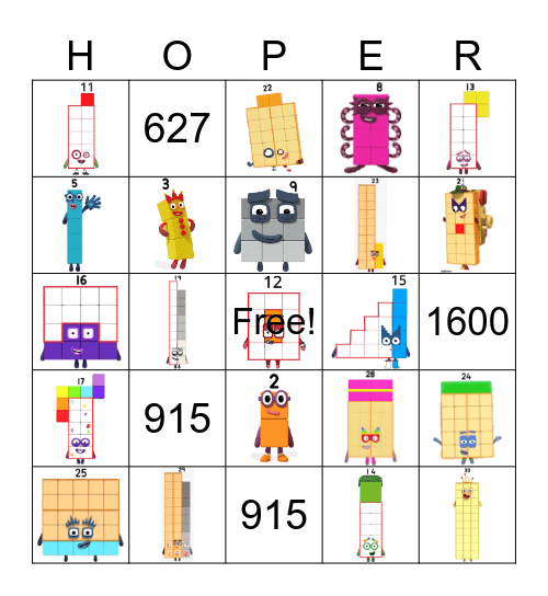 Number blocks Bingo Card