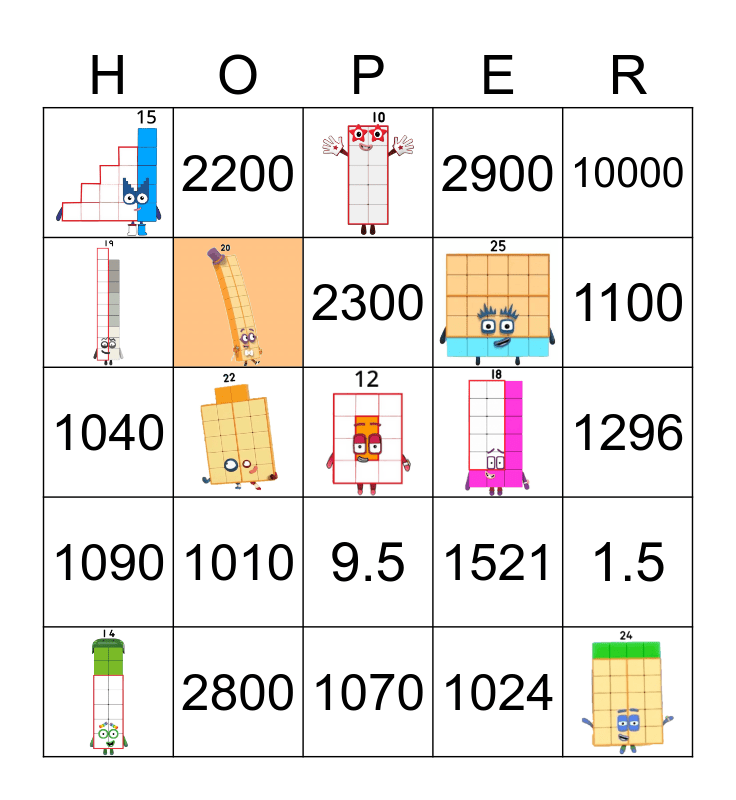 Number blocks Bingo Card