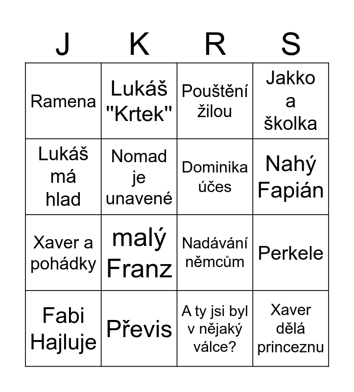 Jokers BW25 Bingo Card