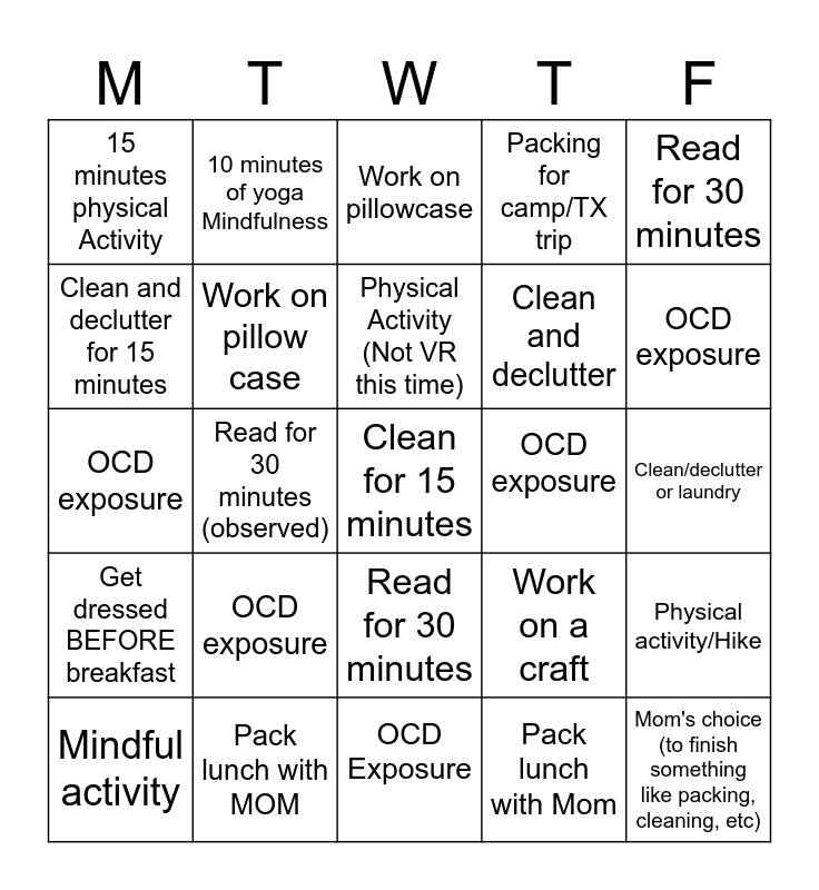 Weekly Bingo Card