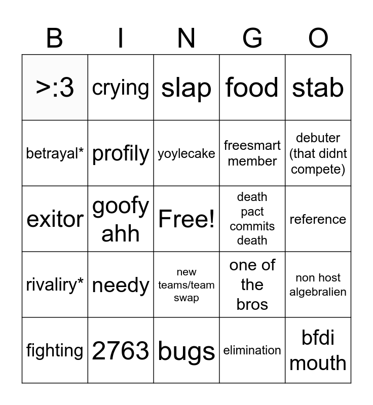 BFDI bingo :3 Bingo Card