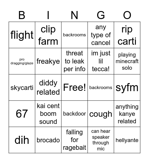 rj bingo Card