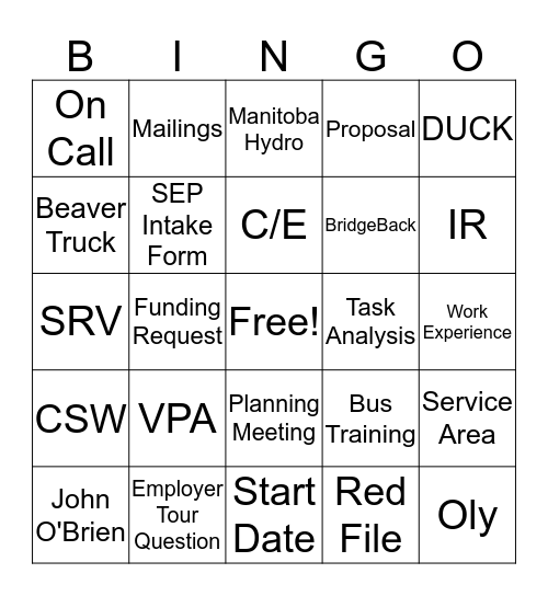 Supported Employment Bingo! Bingo Card