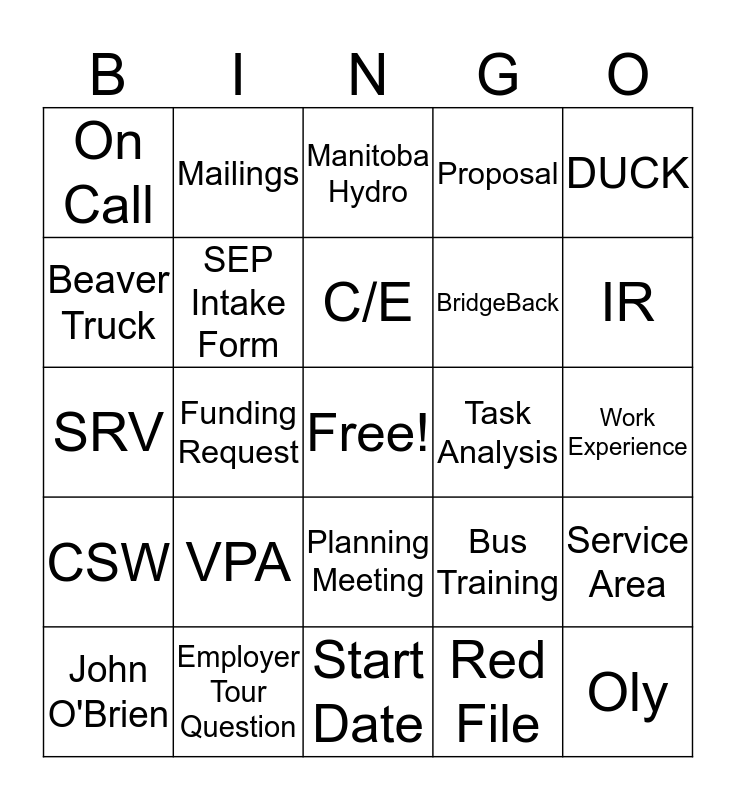 Supported Employment Bingo! Bingo Card