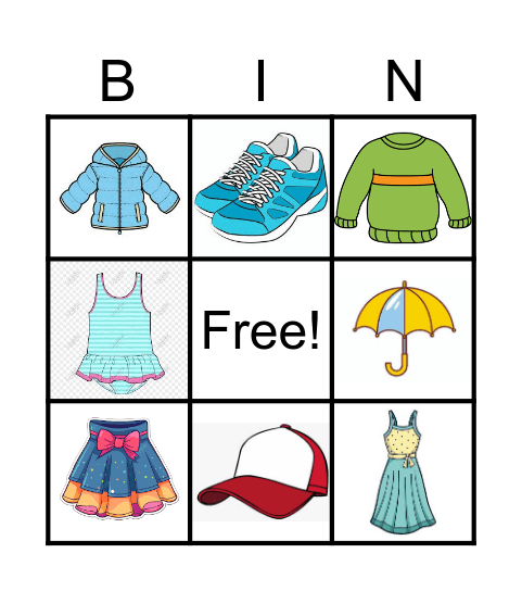 clothing vocabulary Bingo Card