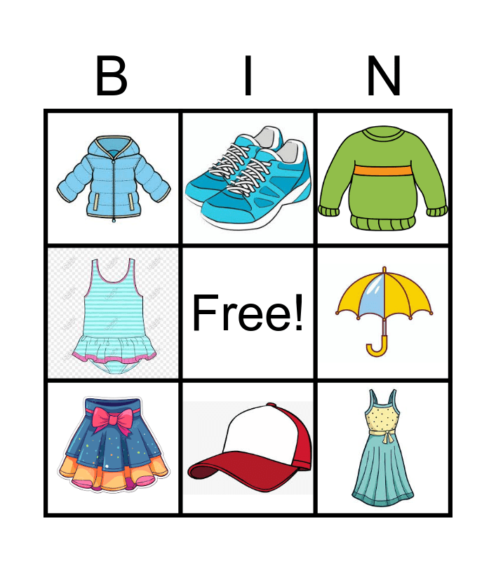 clothing vocabulary Bingo Card