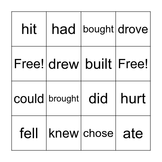 PAST TENSE - IRREGULAR VERB Bingo Card