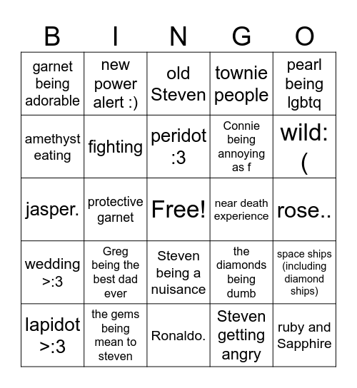 Steven universe bingo Card