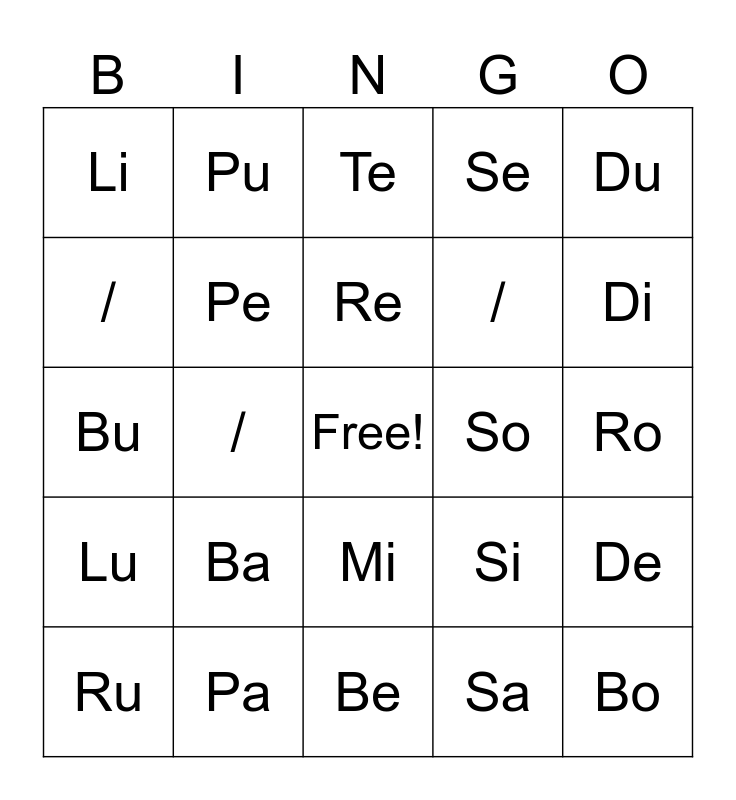 SILABA Bingo Card