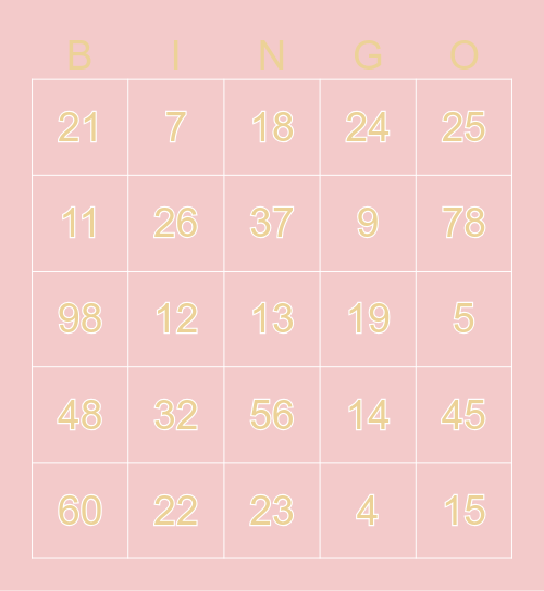Numbers 1-99 Bingo Card