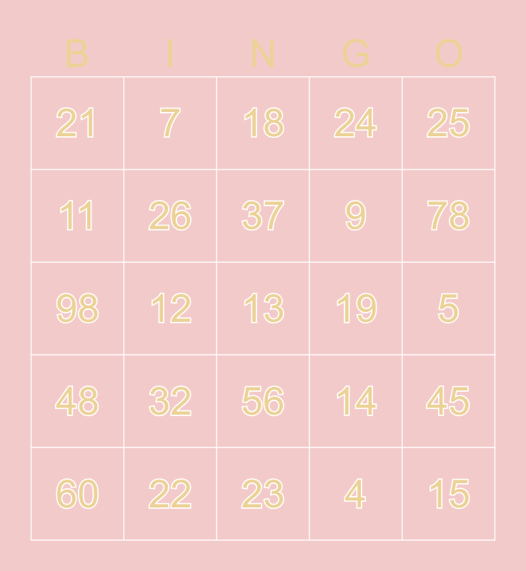 Numbers 1-99 Bingo Card