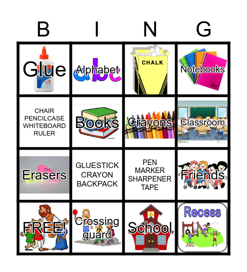 Back to school Bingo Card