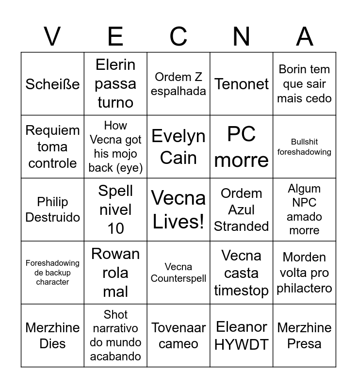 Protênia 5 Ato 1 Finale Bingo Card