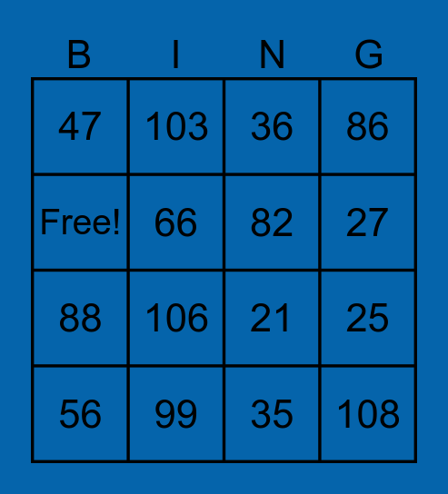 10 more and 10 less Bingo Card