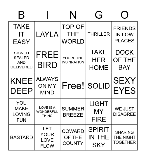 DIANES BINGO LIST Bingo Card