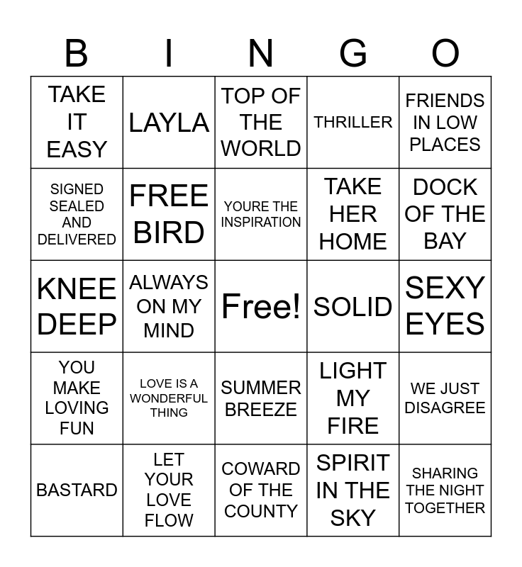 DIANES BINGO LIST Bingo Card