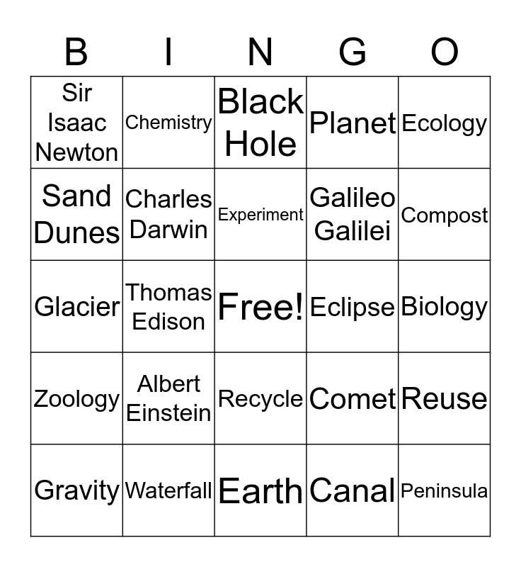 SCIENCE Bingo Card