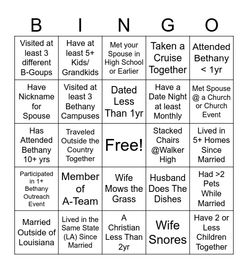 Bethany LP Date Night Bingo Card