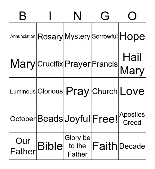 Praying The Rosary Bingo Card