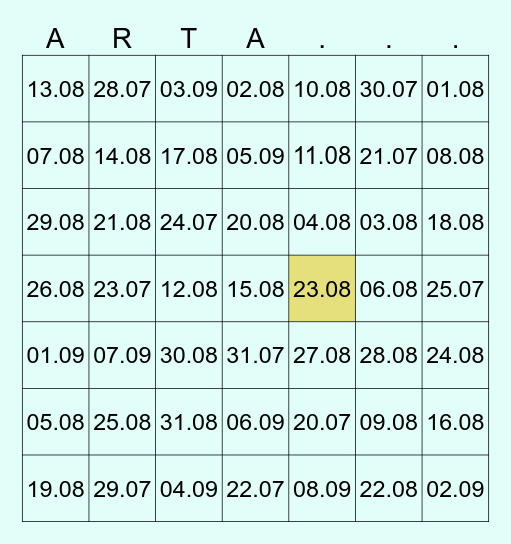 ARTA Babay BINGO Card