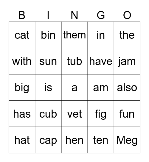 Short U Bingo Card