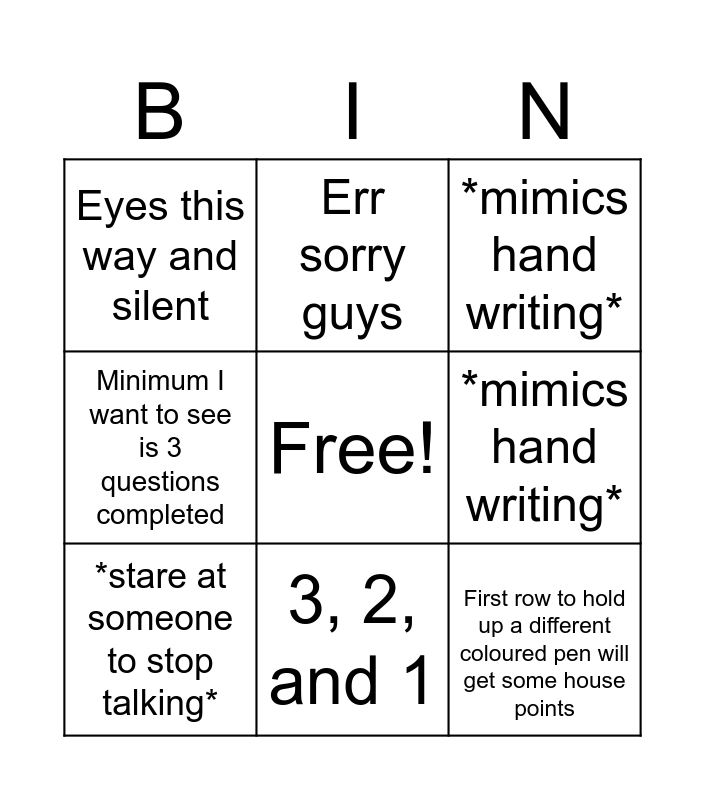Miss Tuck's Bingo Card Bingo Card