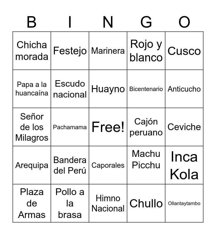 Bingo Patrio 🇵🇪 - Fiestas Patrias 2025 Bingo Card